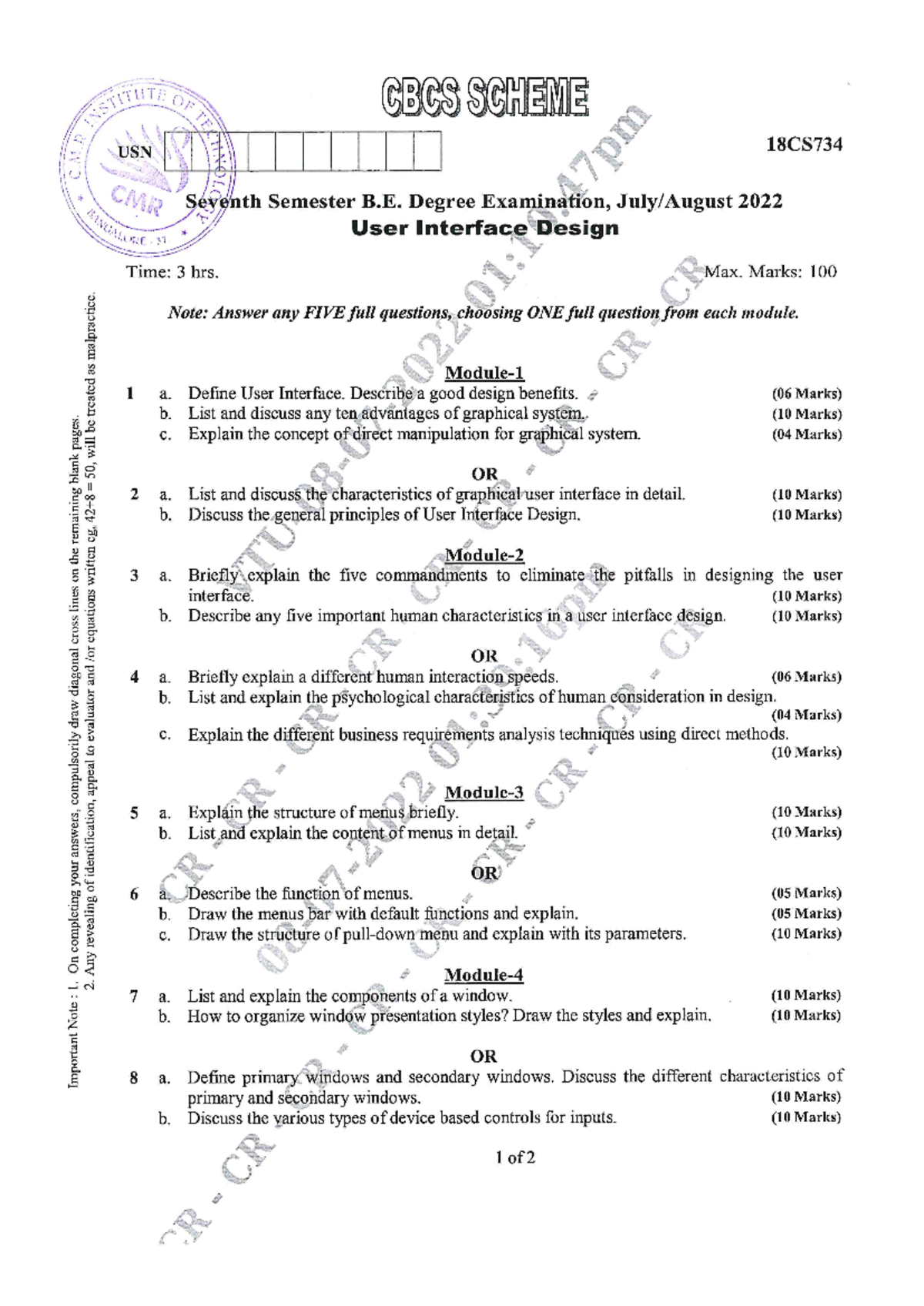 VTU Exam Paper: User Interface Design 18CS734 - June 2022 - Studocu