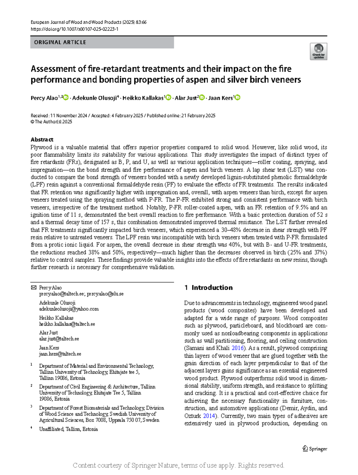 Assessment of Fire Retardant Treatments on Aspen and Birch Veneers ...