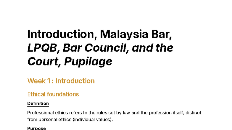 Midterm Notes on Professional Ethics: Malaysia Bar, LPQB, and Bar ...