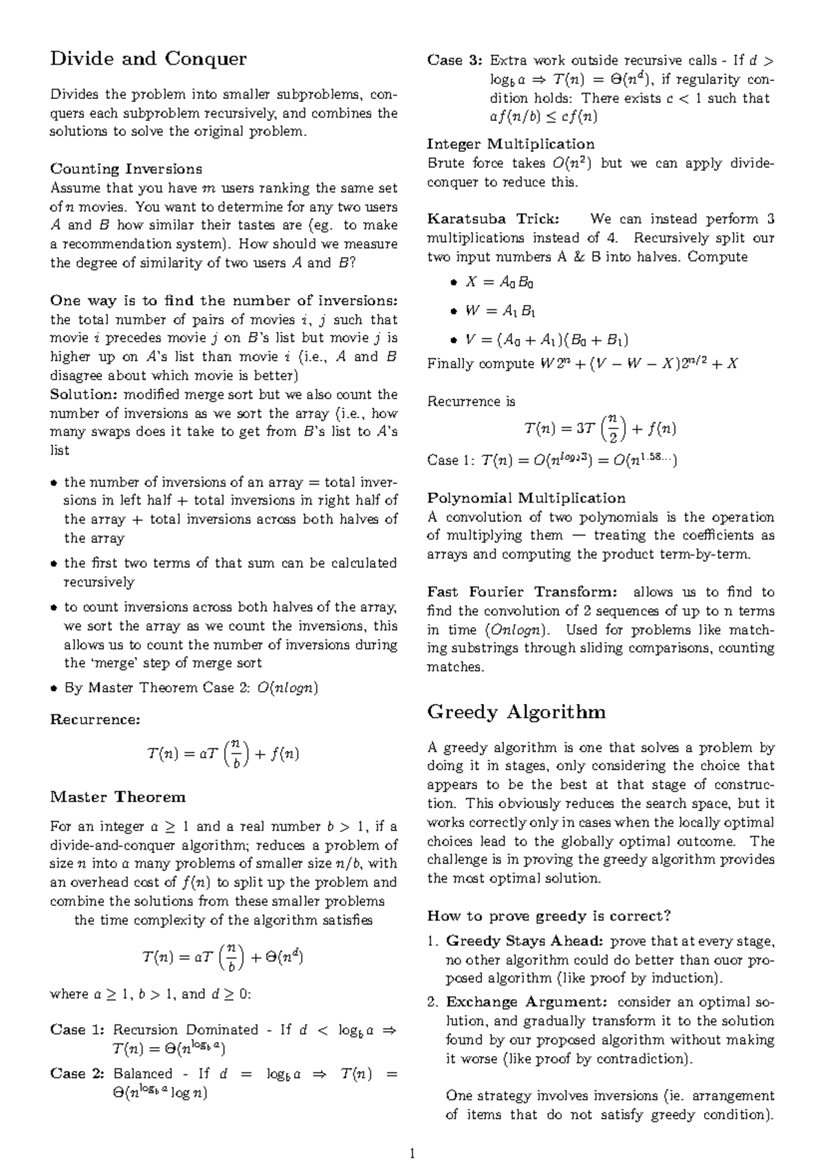 Divide and Conquer Case Study: Exam Notes for Week 10 - Studocu