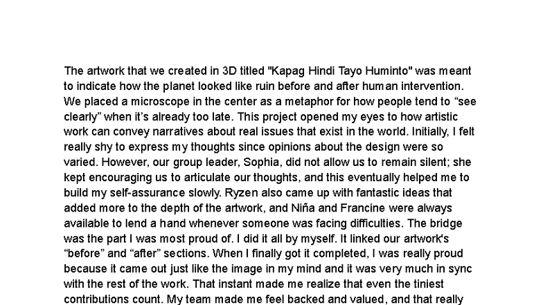 3D Art Project Reflection: Hindi Tayo and Teamwork Insights - Studocu