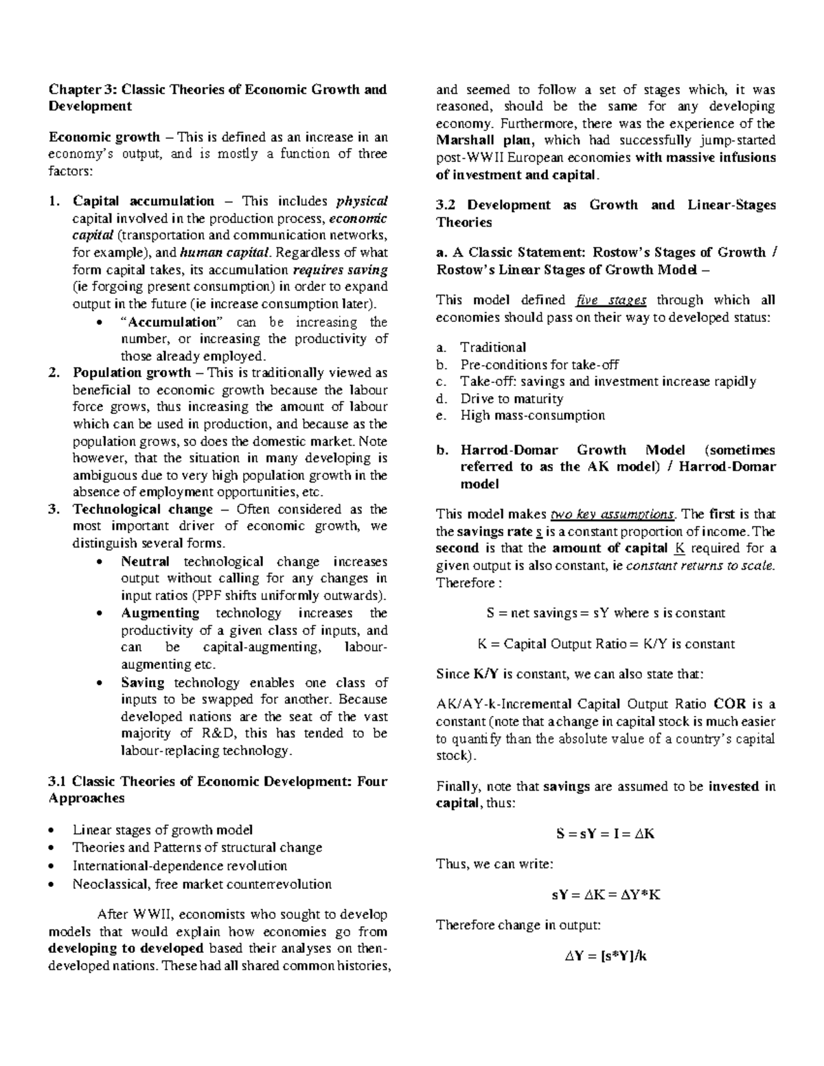 Chapter 3: Classic Theories of Economic Growth & Development (Econ Dev) - Studocu