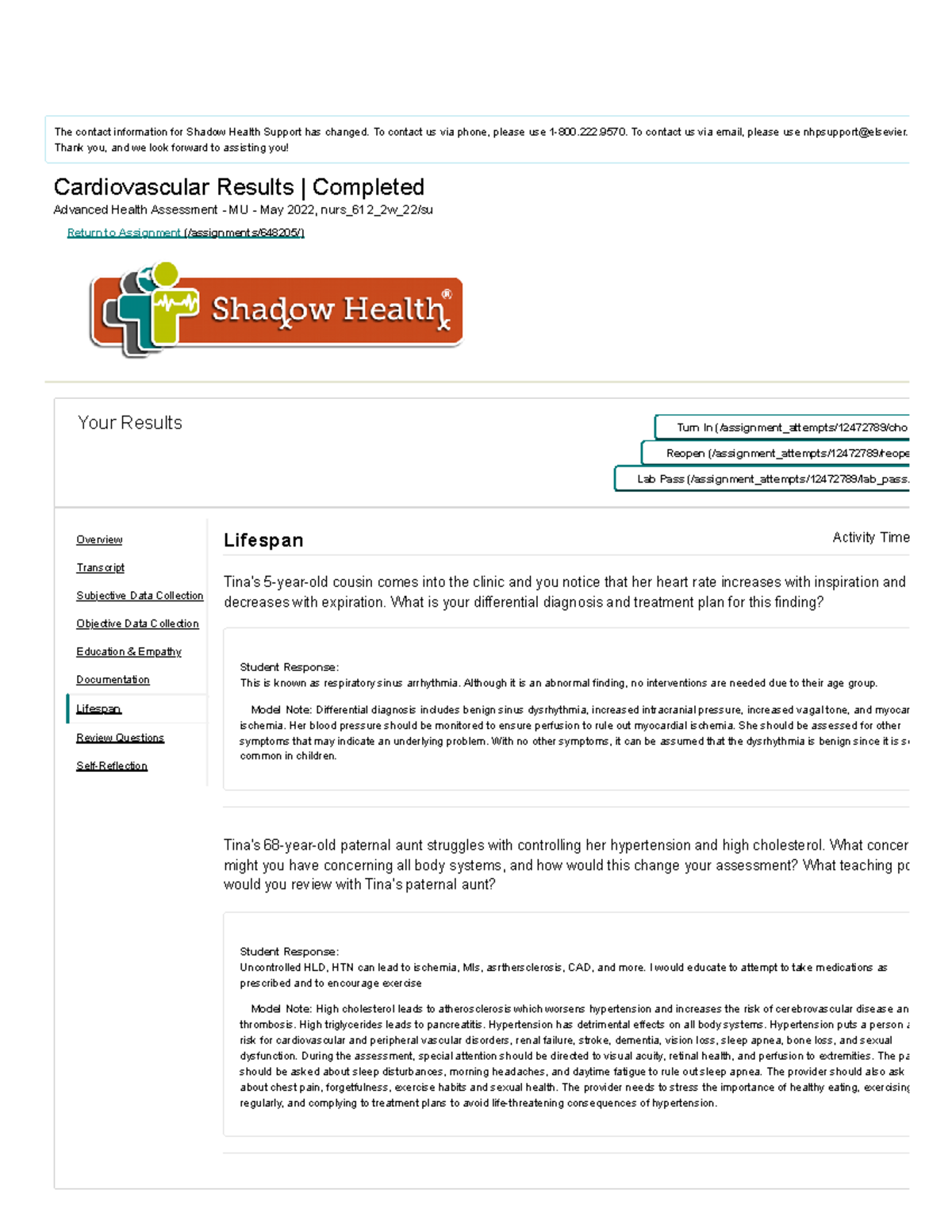Tina - Results from the Shadow Health Assignment: Cardiovascular: Tina ...