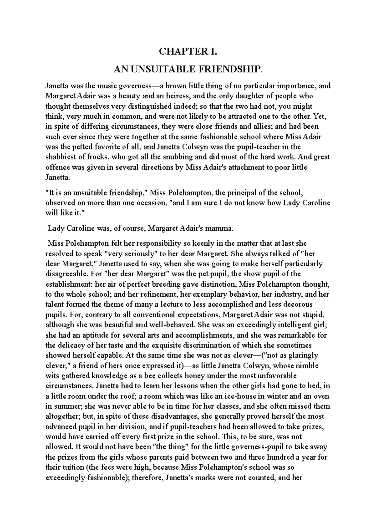 Chapter I: An Unsuitable Friendship - A Case Study in Class Dynamics ...