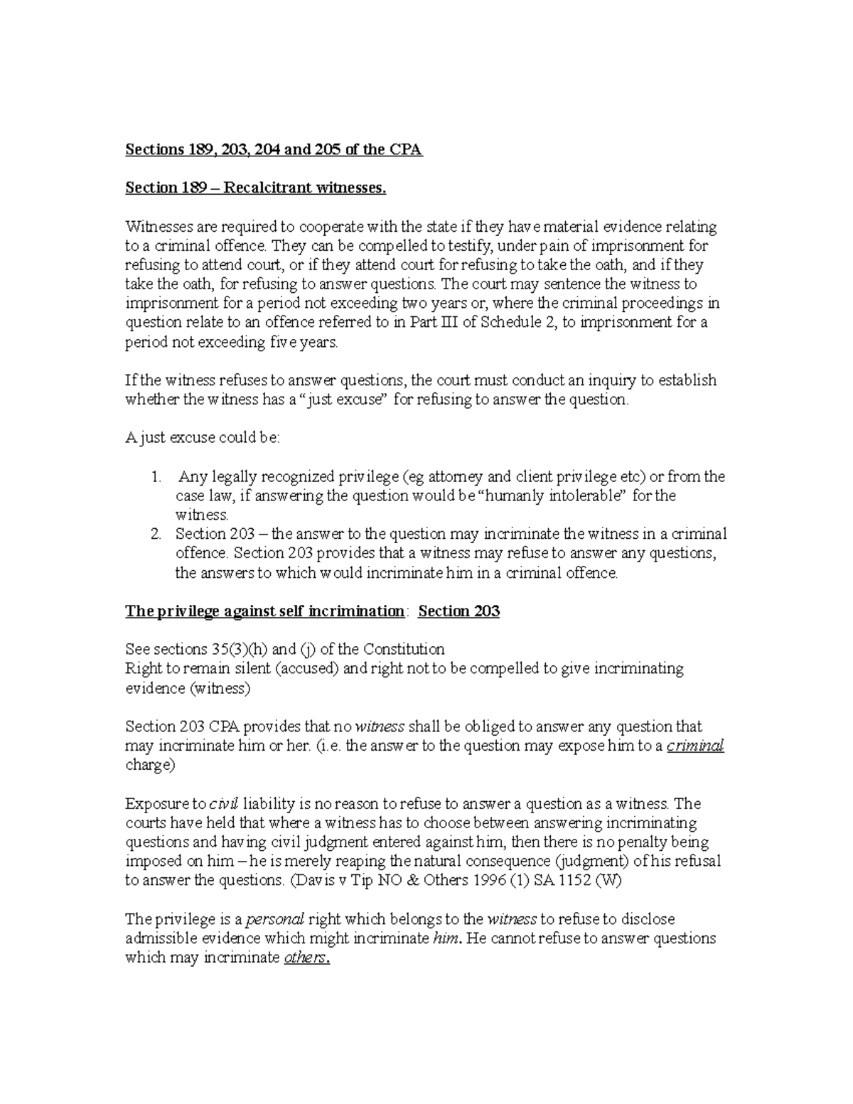 Notes on - Sections 189, 203, 204 and 205 - Sections 189, 203, 204 and ...