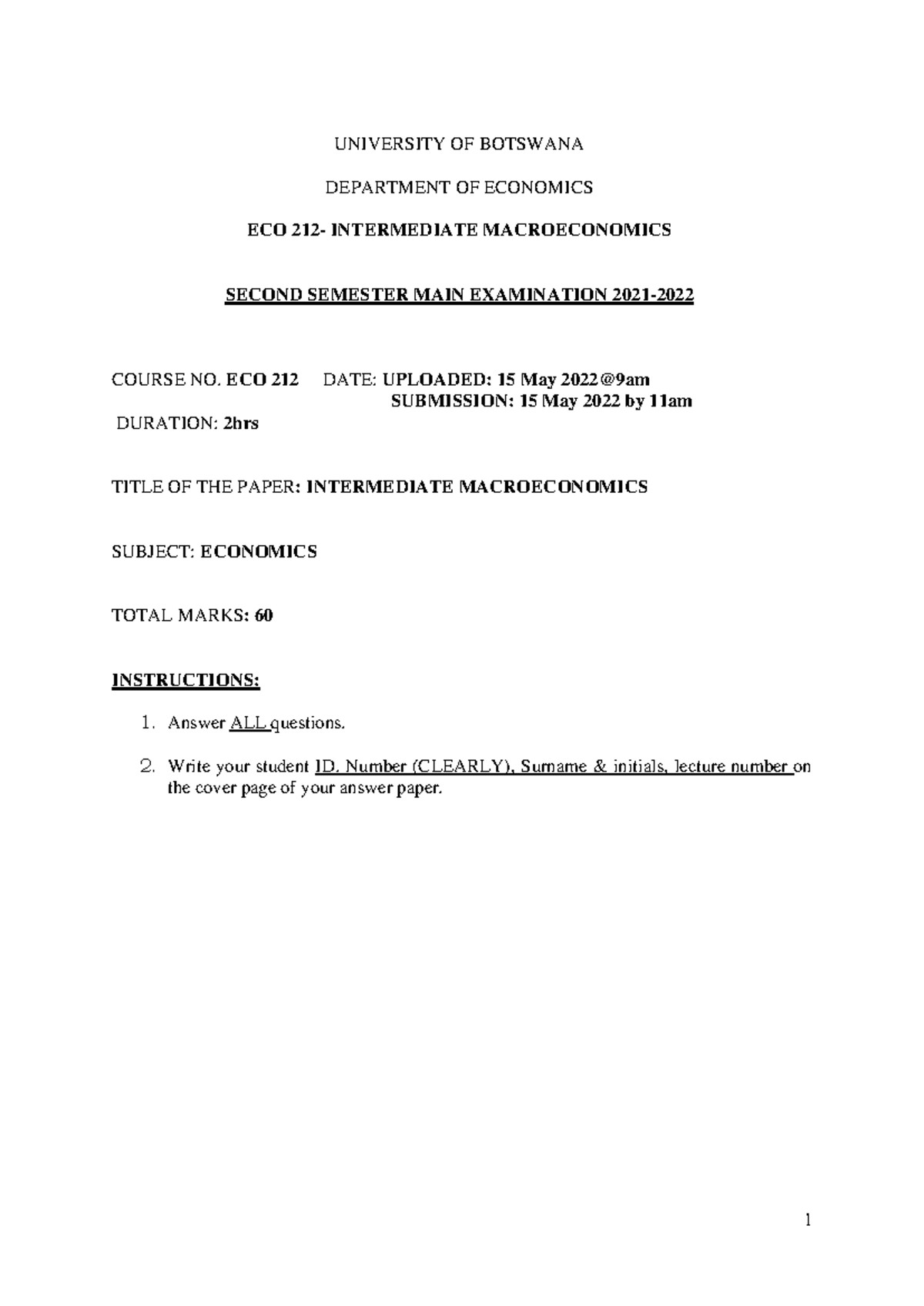 ECO 212 Final Exam 2022 - Intermediate Macroeconomics - Studocu