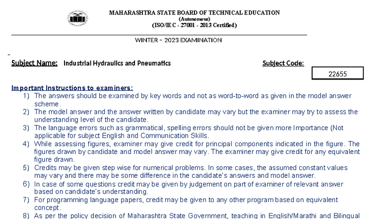 Industrial Hydraulics and Pneumatics Exam Notes - Subject Code 22655 ...