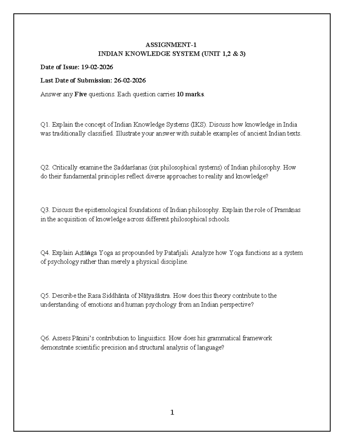 INDIAN KNOWLEDGE SYSTEMS (IKS) ASSIGNMENT - UNITS 1, 2, 3 - Studocu