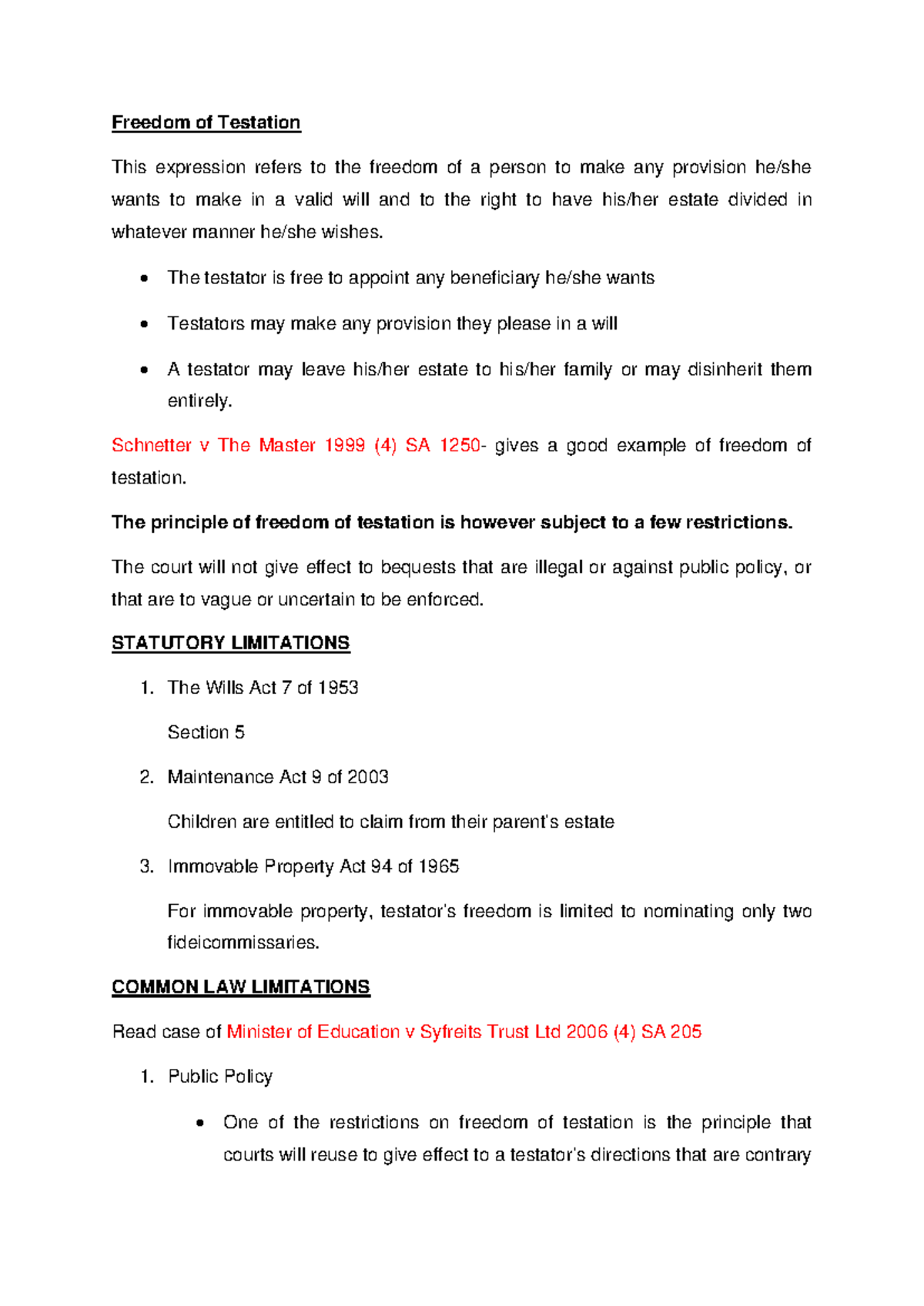 Freedom of Testation in Wills: Legal Principles and Limitations - Studocu