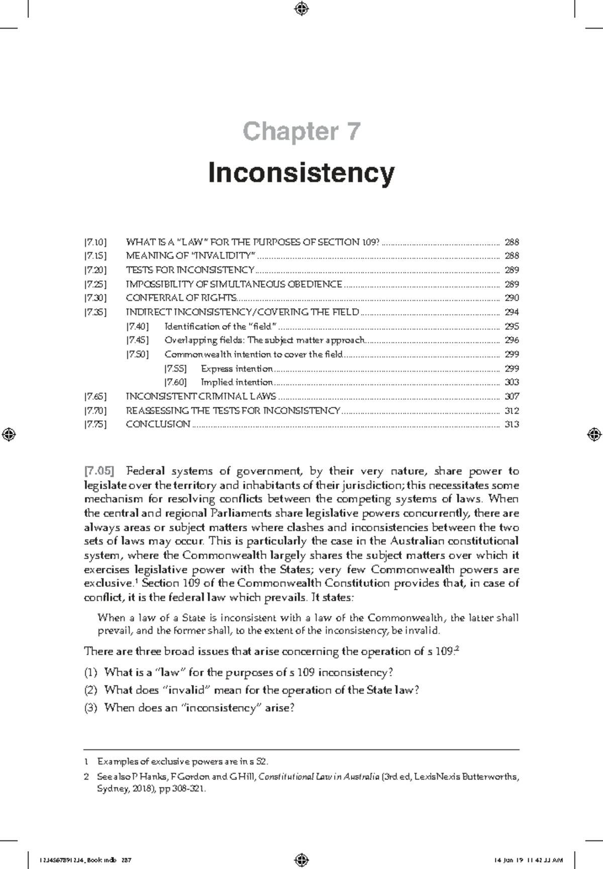 Chapter 7: Inconsistency in Federal Law and Section 109 Analysis - Studocu