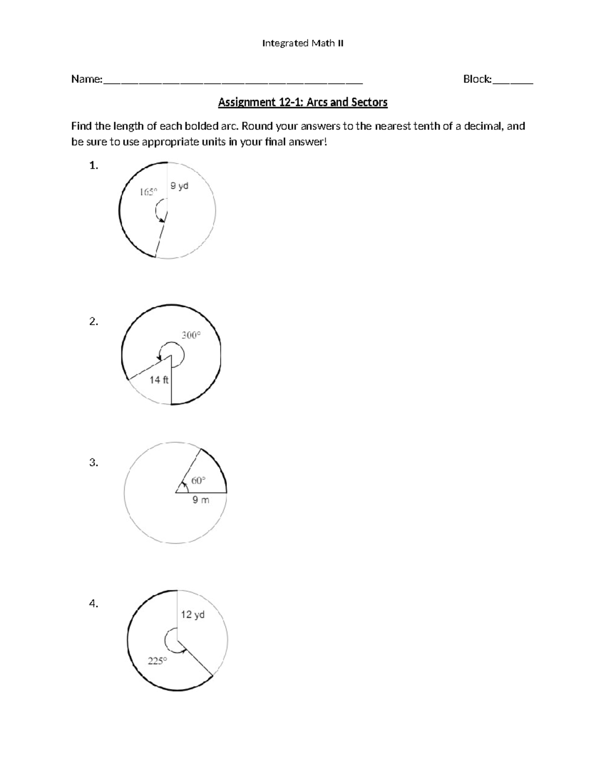 Integrated Math II 5M2 Assignment 12-1: Arcs & Sectors Problems - Studocu