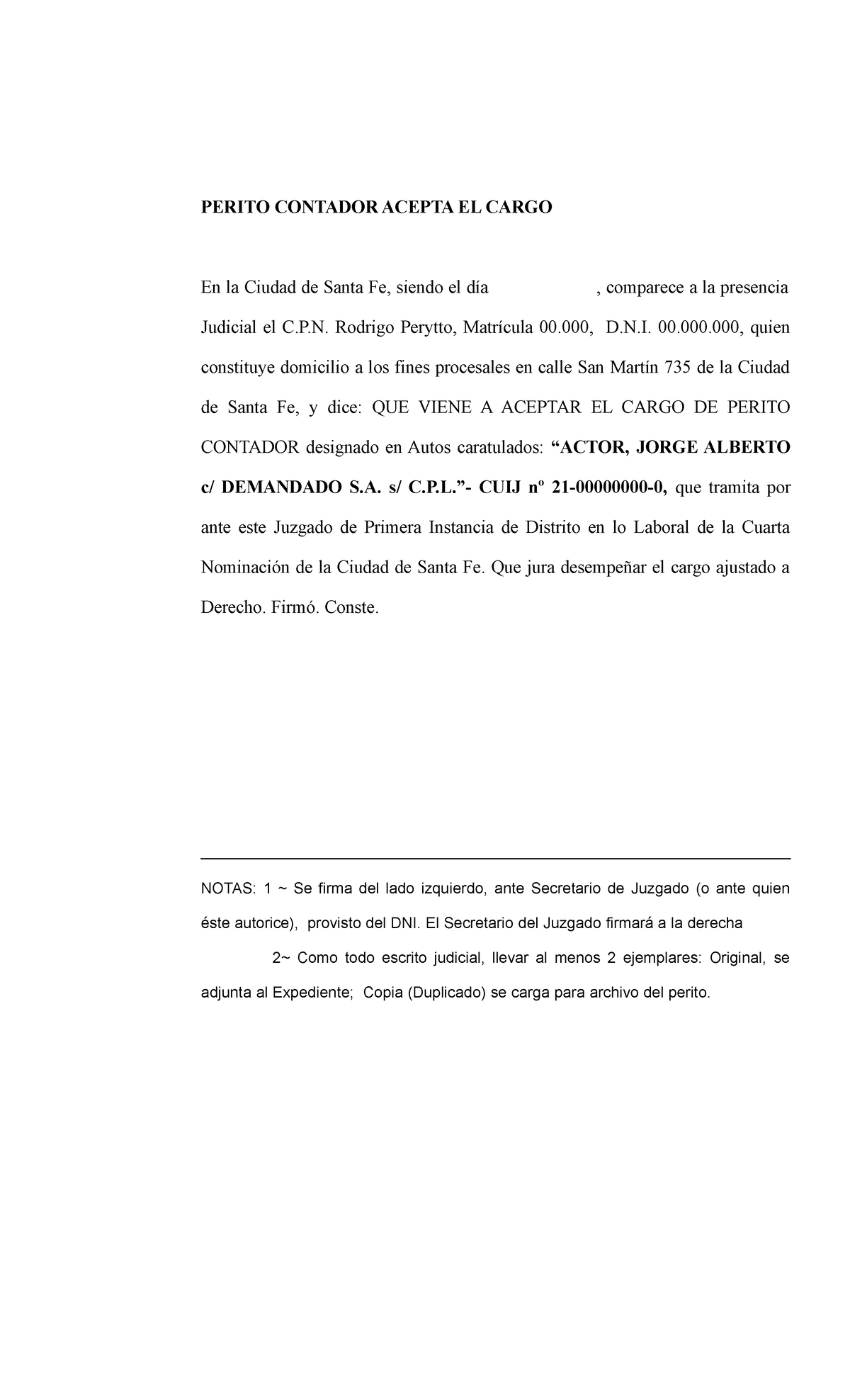 Modelo de Aceptación de Cargo Perito Contador - PERITO CONTADOR ACEPTA ...