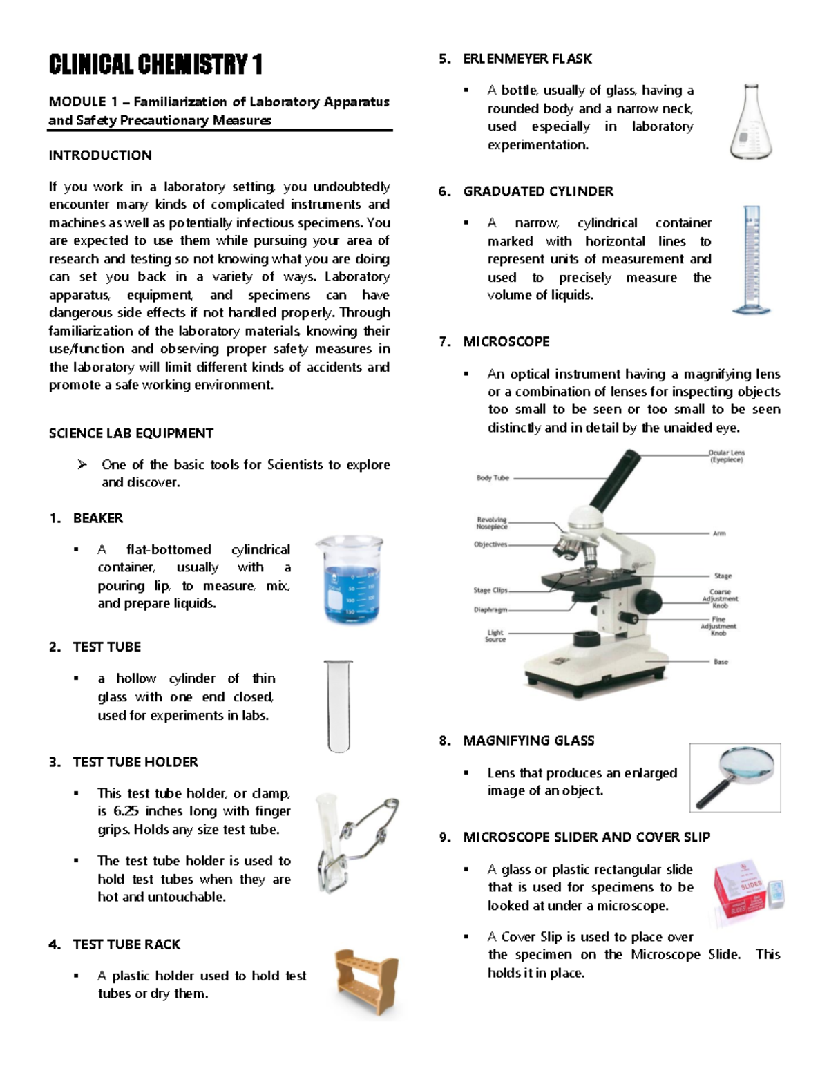 Familiarization with Lab Apparatus & Safety in CLINICAL CHEMISTRY 1 ...