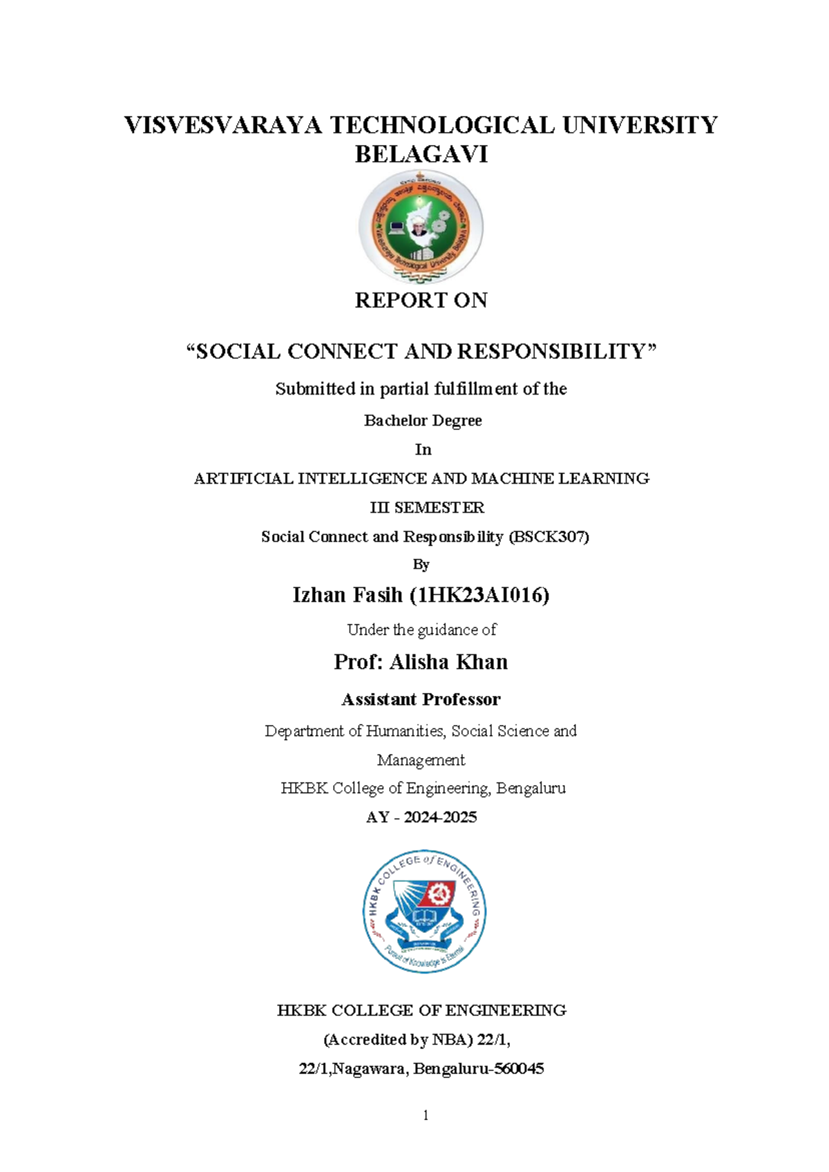 Report on Social Connect and Responsibility (BSCK307) - VTU - Studocu