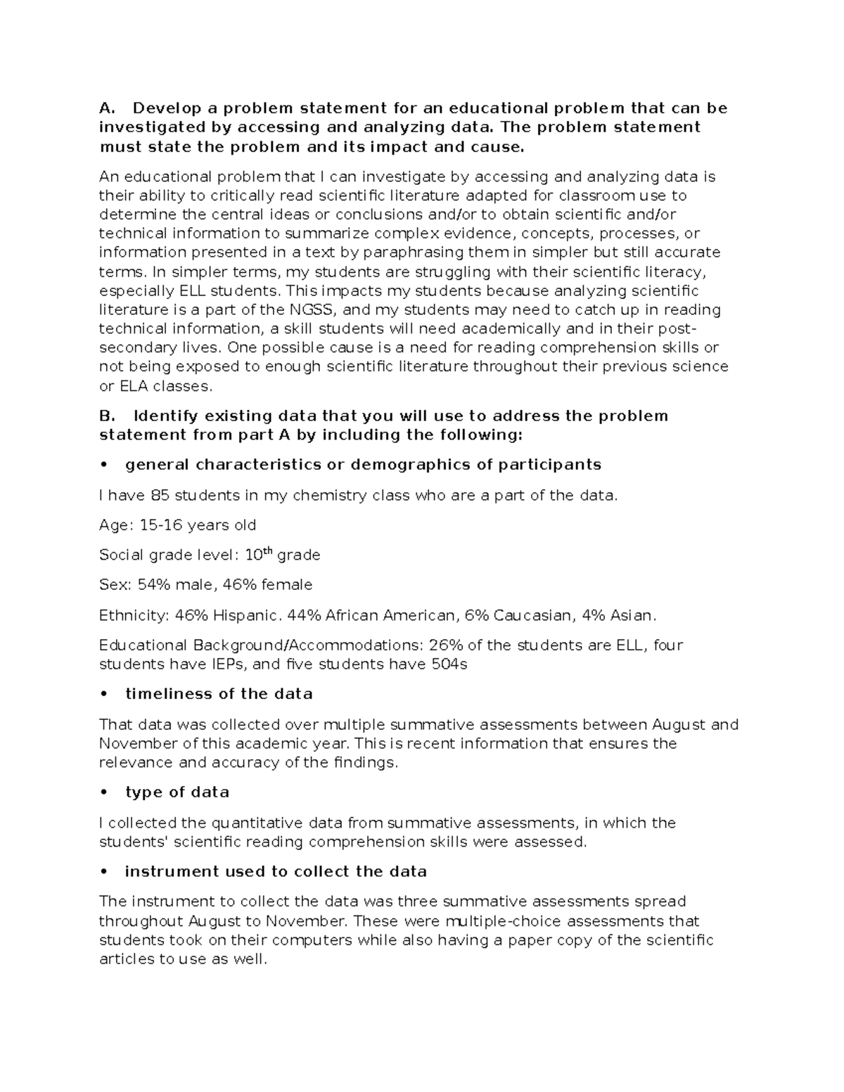 D179 Task 2 - Task 2 Passed - A. Develop a problem statement for an educational problem that can ...
