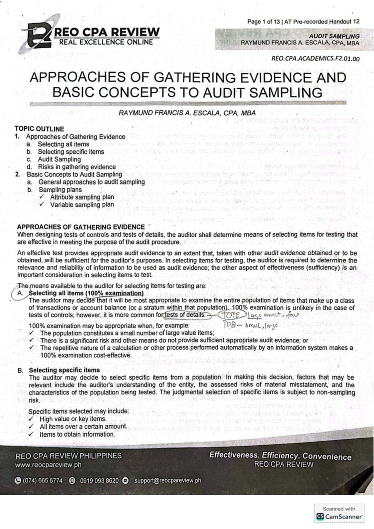 REO CPA REVIEW (F2.01.00) Audit Sampling: Evidence Gathering Approaches ...