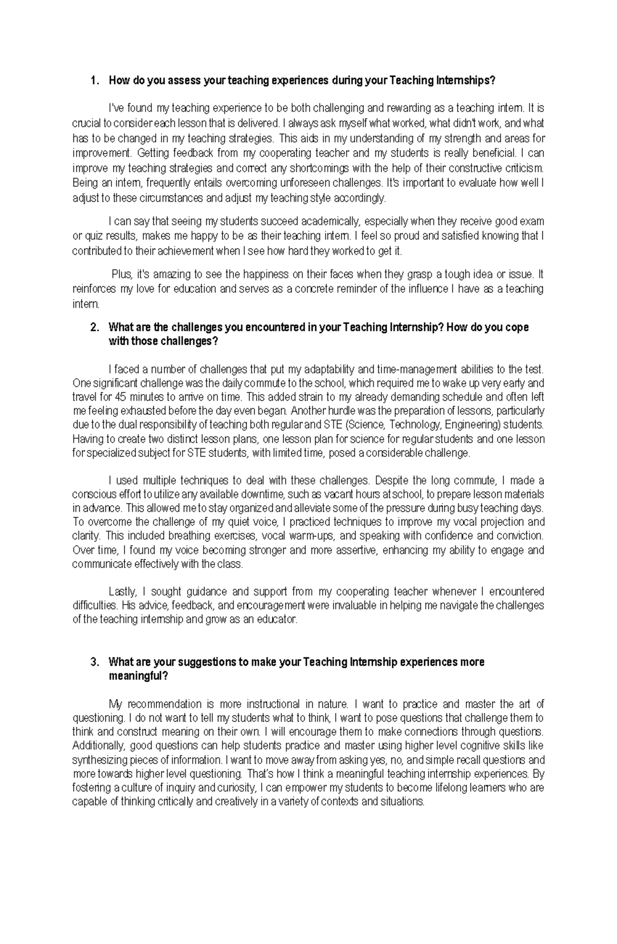 Teaching Internship Reflection: Challenges & Strategies for Growth ...