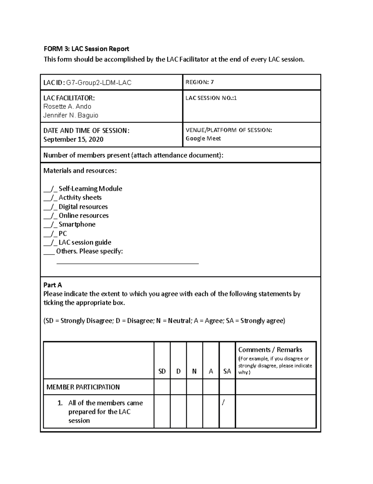 Form 3. LAC Session Report - FORM 3: LAC Session Report This form ...