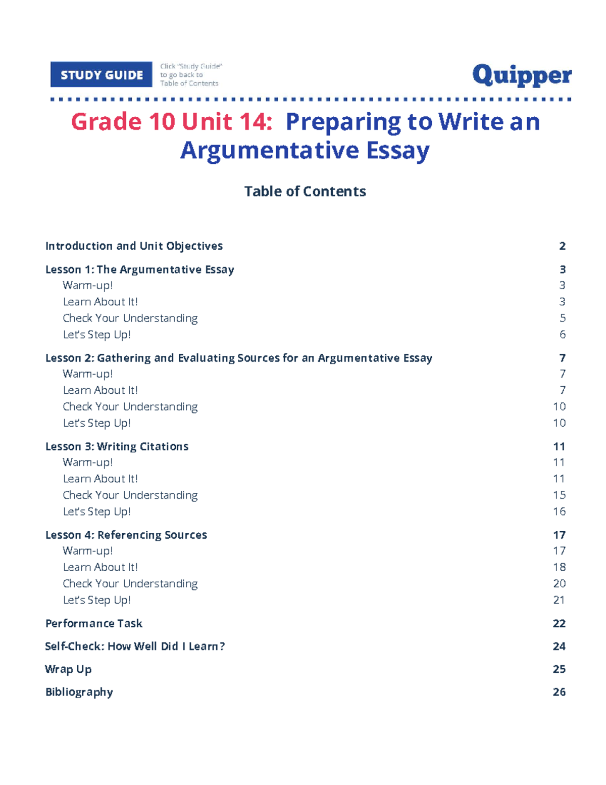 Grade 10 Unit 14: Writing an Argumentative Essay Guide - Studocu