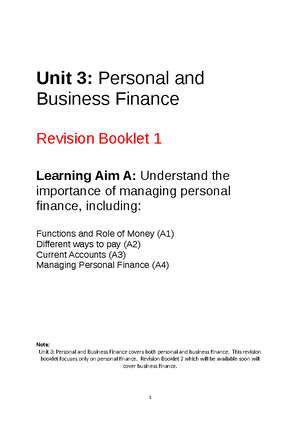 Unit 3 Business Finance Revision: Understanding Accounting Purpose ...