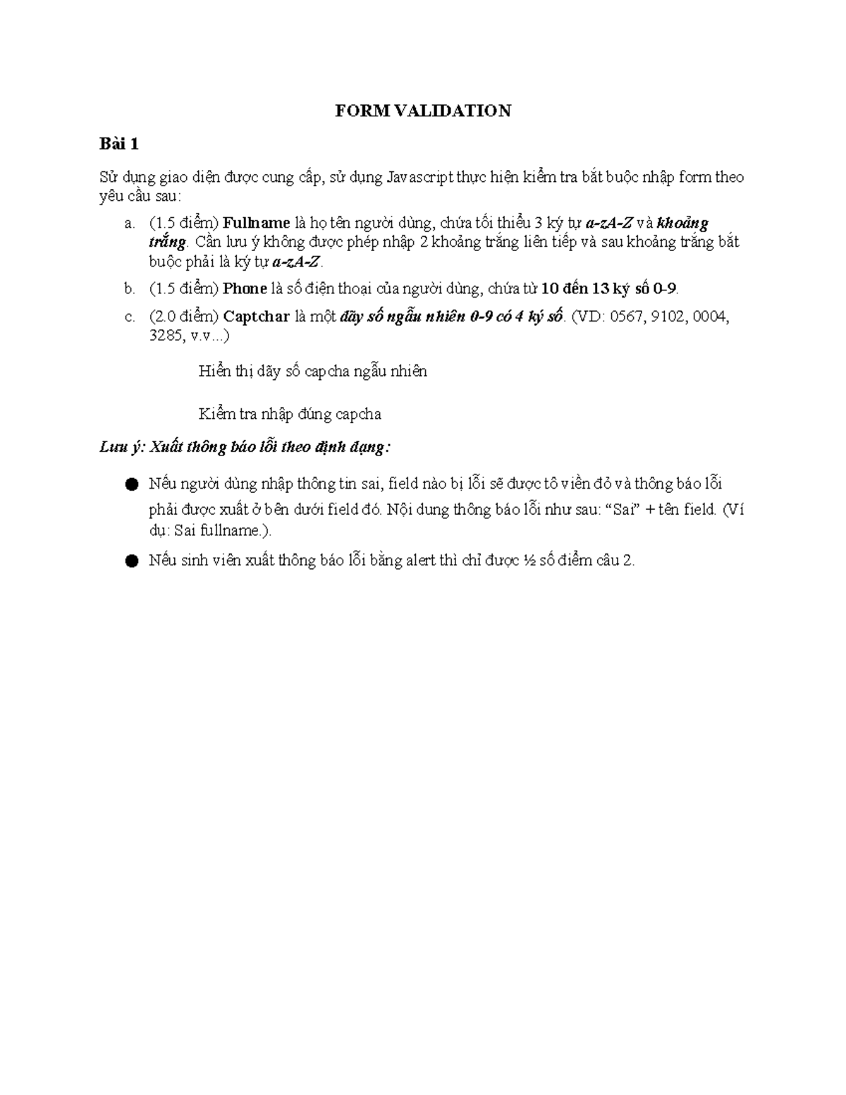 FORM VALIDATION: Javascript Requirements for User Input Checks - Studocu