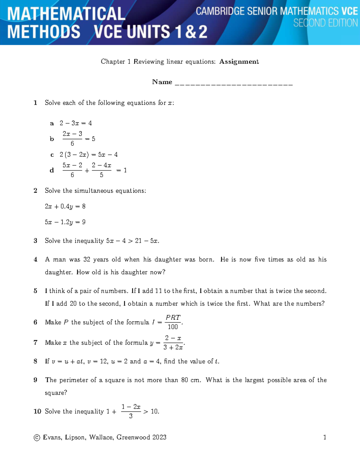 Chapter 1-4 Math Assignments: Linear Equations & Geometry (MATH101) - Studocu
