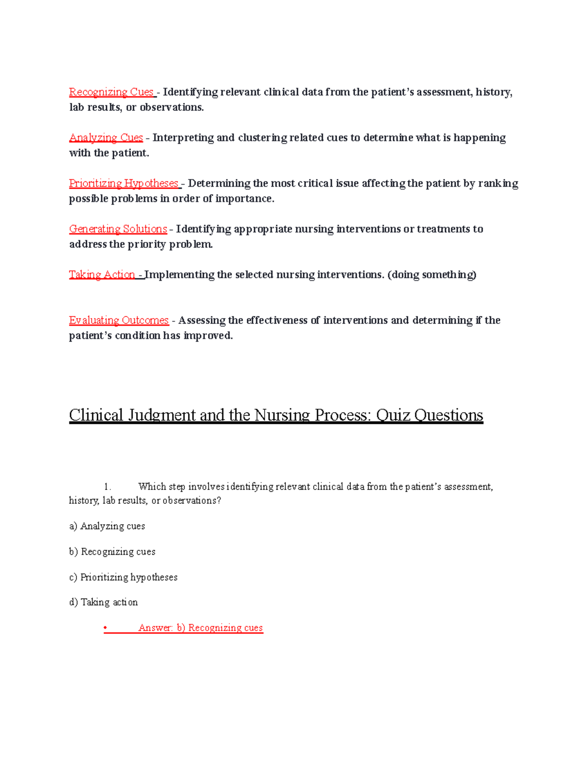 Quiz questions - Quiz material - Recognizing Cues - Identifying ...