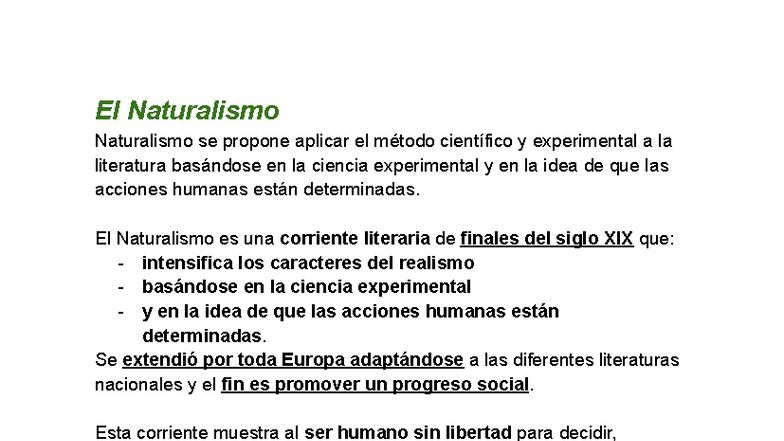 Naturalismo: Análisis de la Corriente Literaria y sus Influencias - Studocu