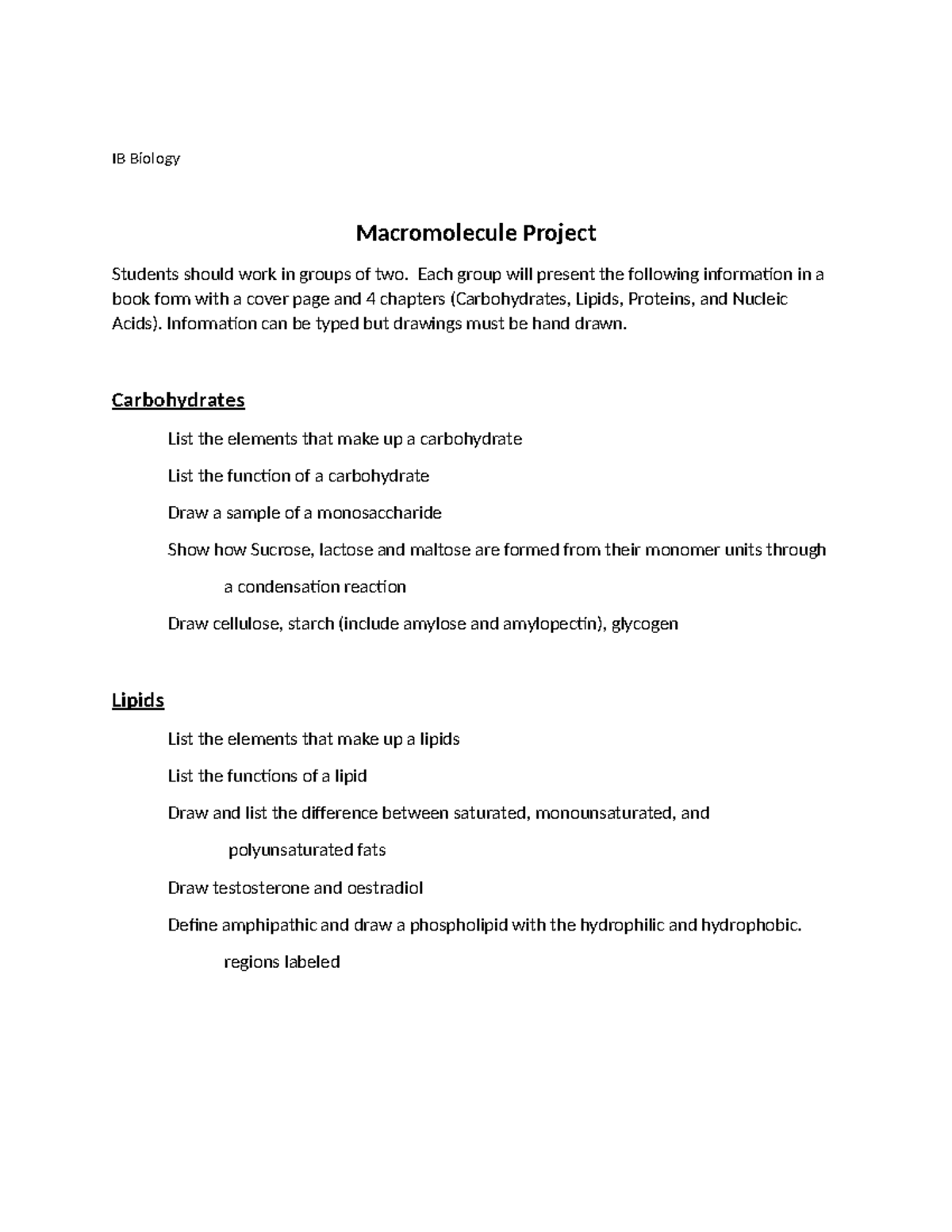 IB Biology Macromolecule Project: Group Presentation Guide - Studocu