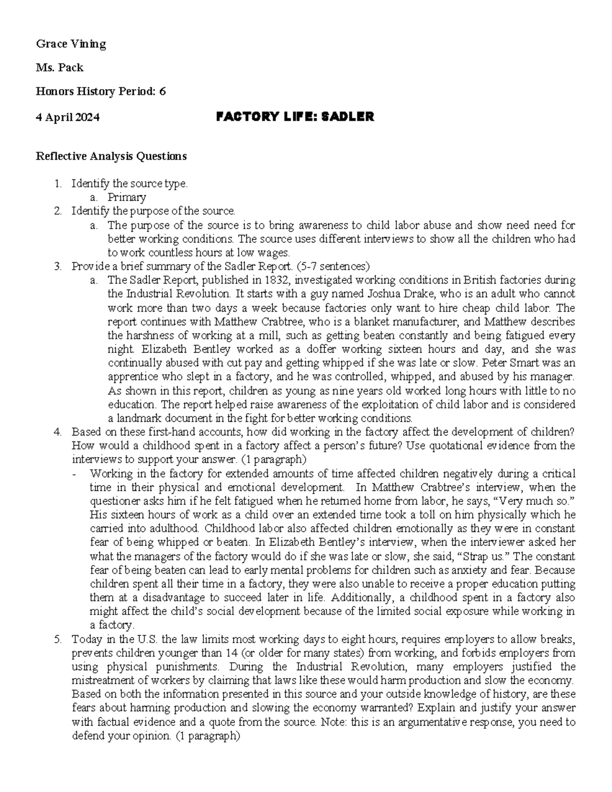 HS 101: Sadler Report Primary Source Analysis Reflection Assignment ...