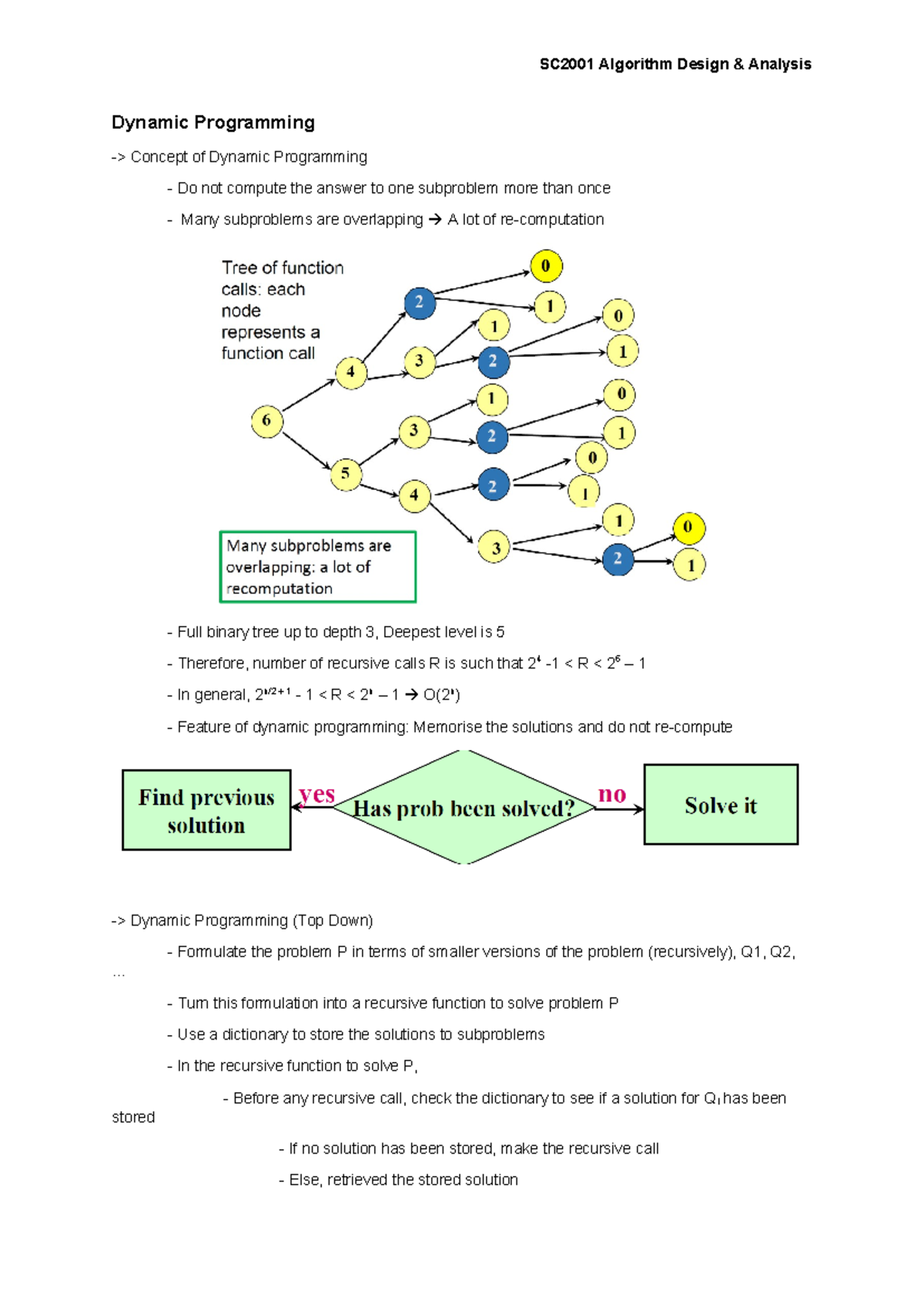 Dynamic Programming Summary - Dynamic Programming -> Concept of Dynamic ...