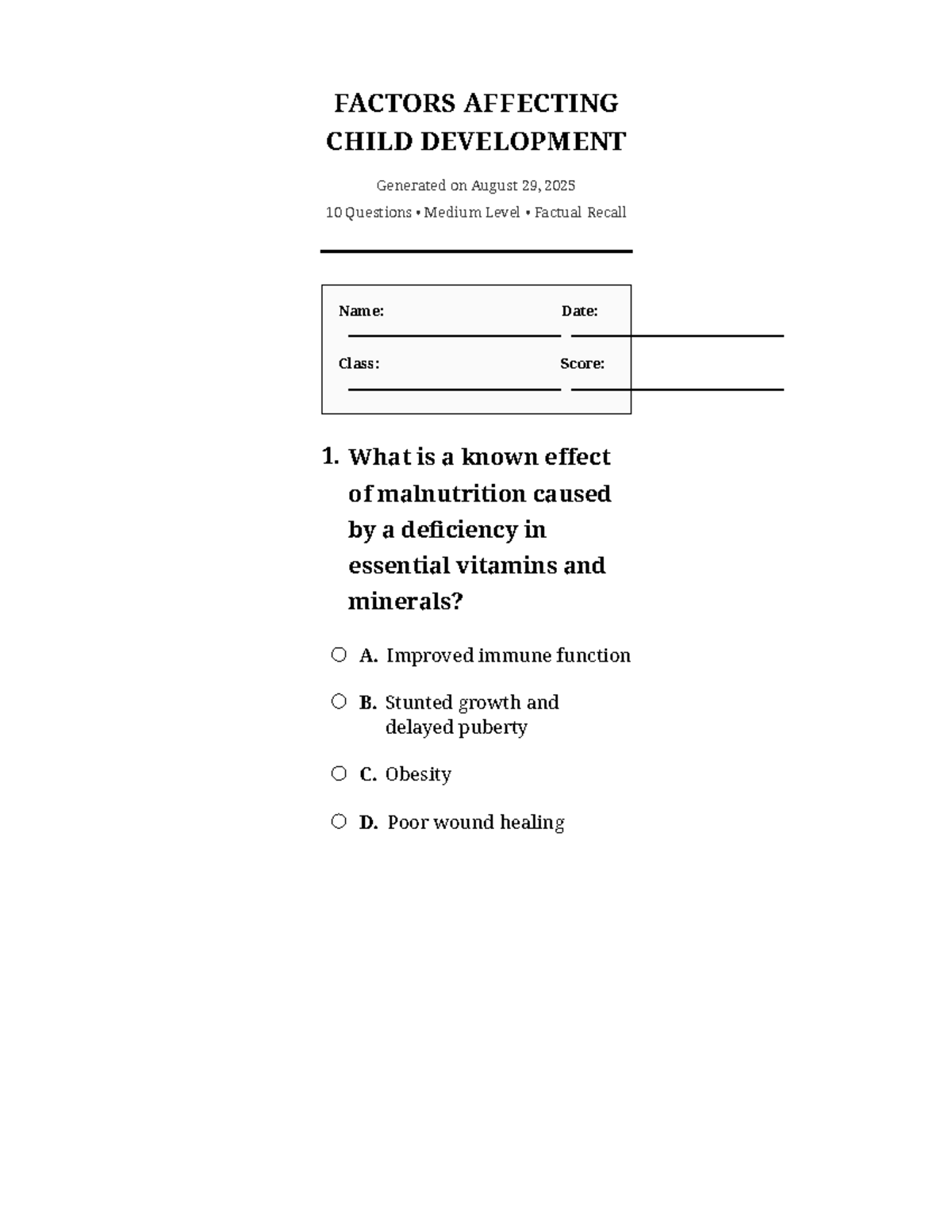 Factors Affecting Child Development: Quiz Questions & Answers - Studocu