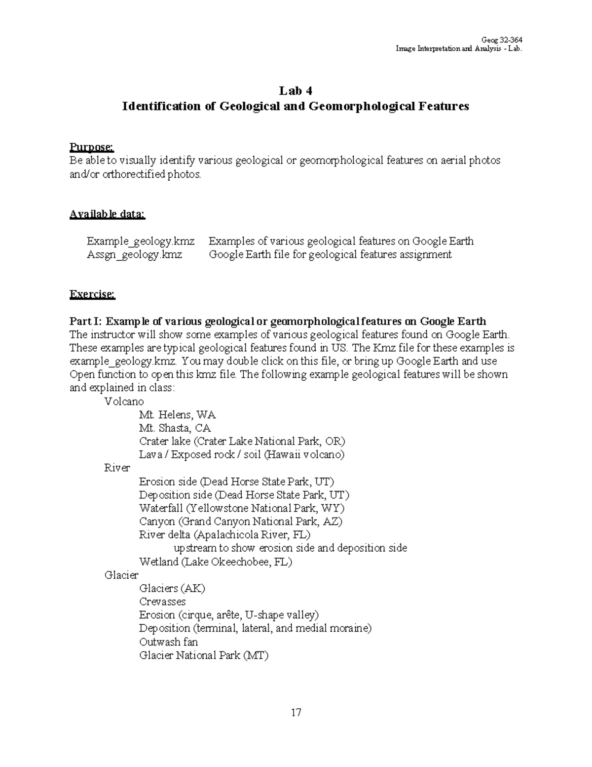 Lab 04 - Geological Features Identification Exercise (230207) - Studocu
