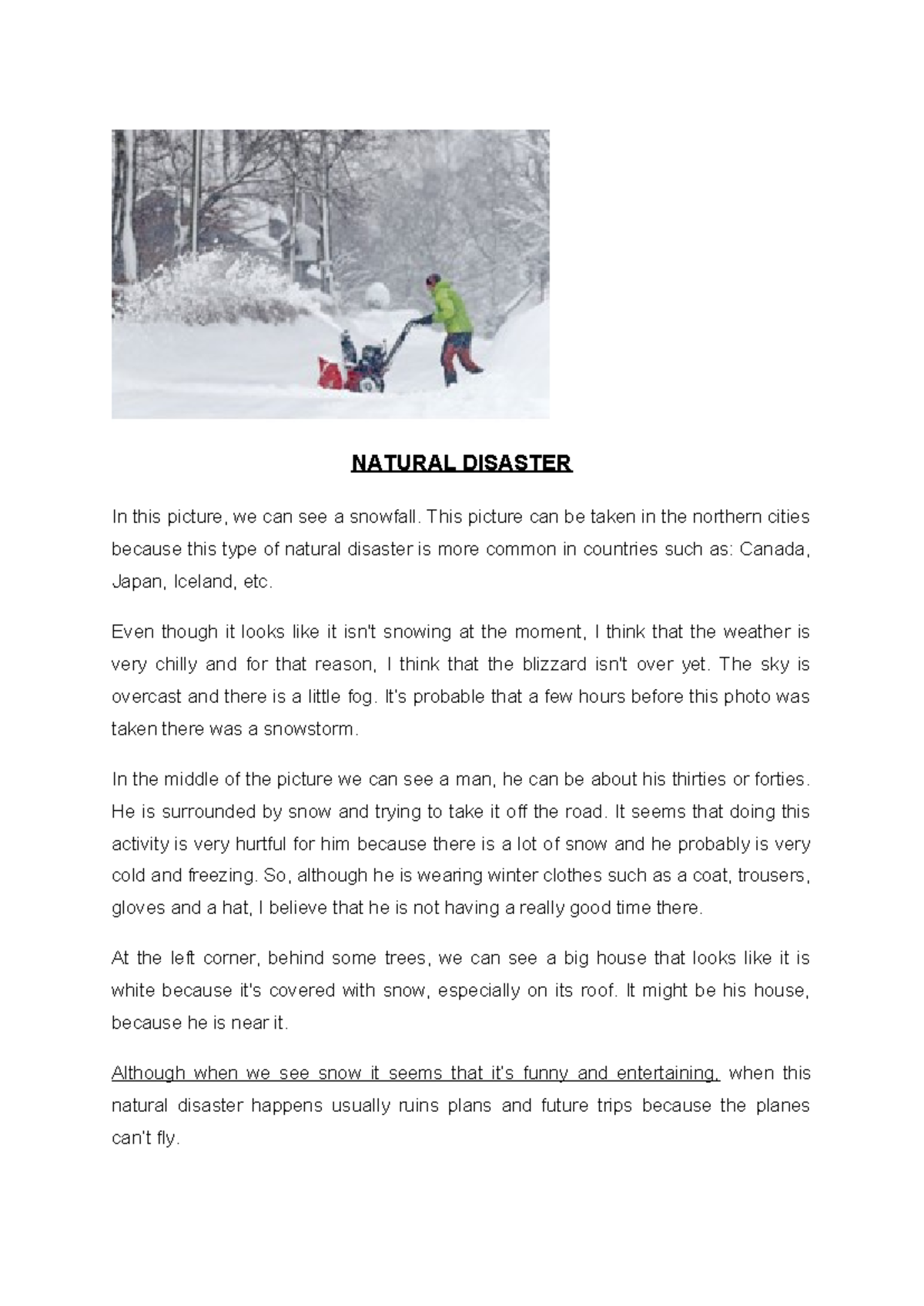 Impacts of Natural Disasters: A Focus on Snowfall and Blizzard - Studocu