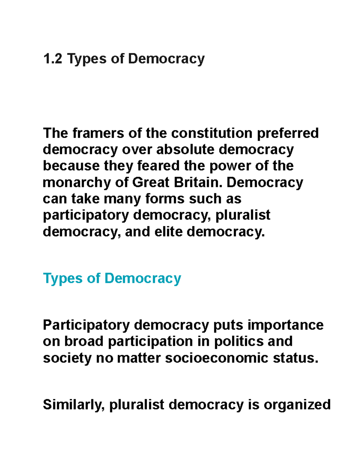 AP GOV: Unit 1.2 - Understanding Types of Democracy - Studocu