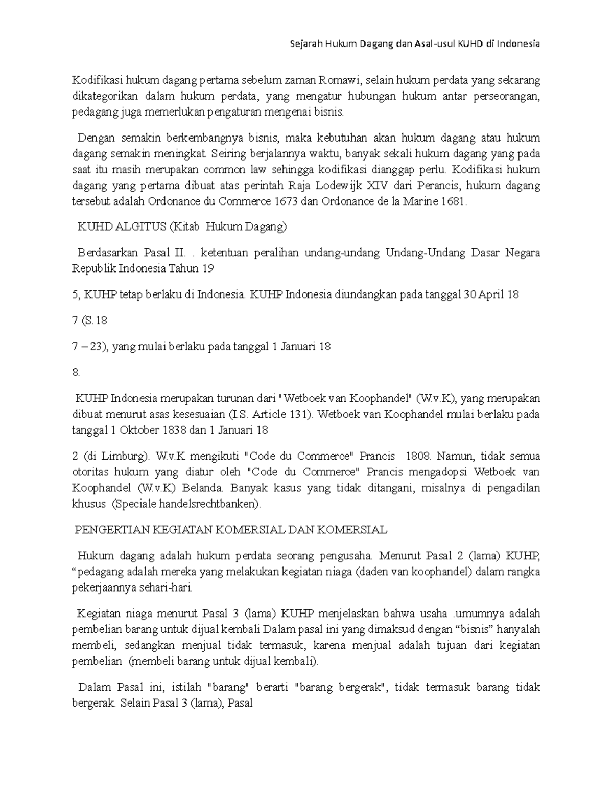 Sejarah Hukum Dagang dan KUHD di Indonesia: Perkembangan Awal dan ...