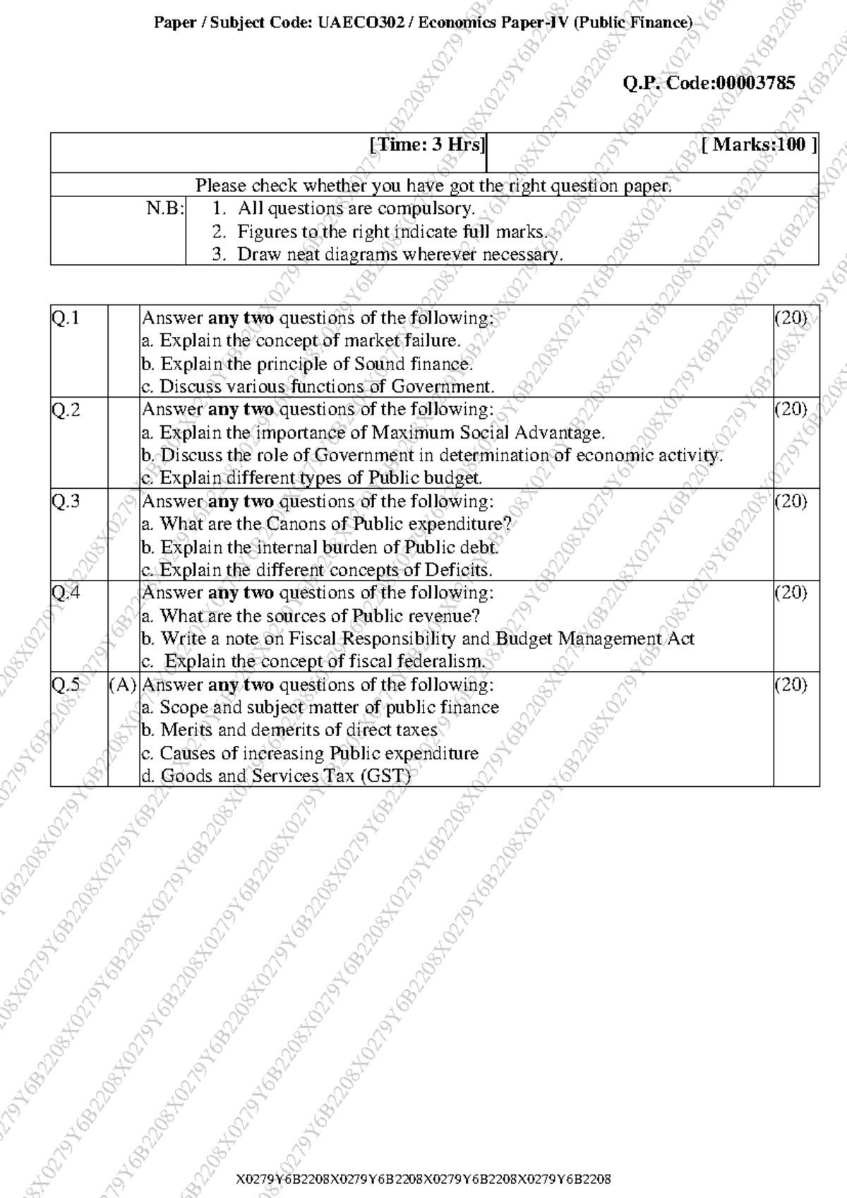 Economics Paper-IV (Public Finance) Q.P. 3 Marks: 100 - Studocu