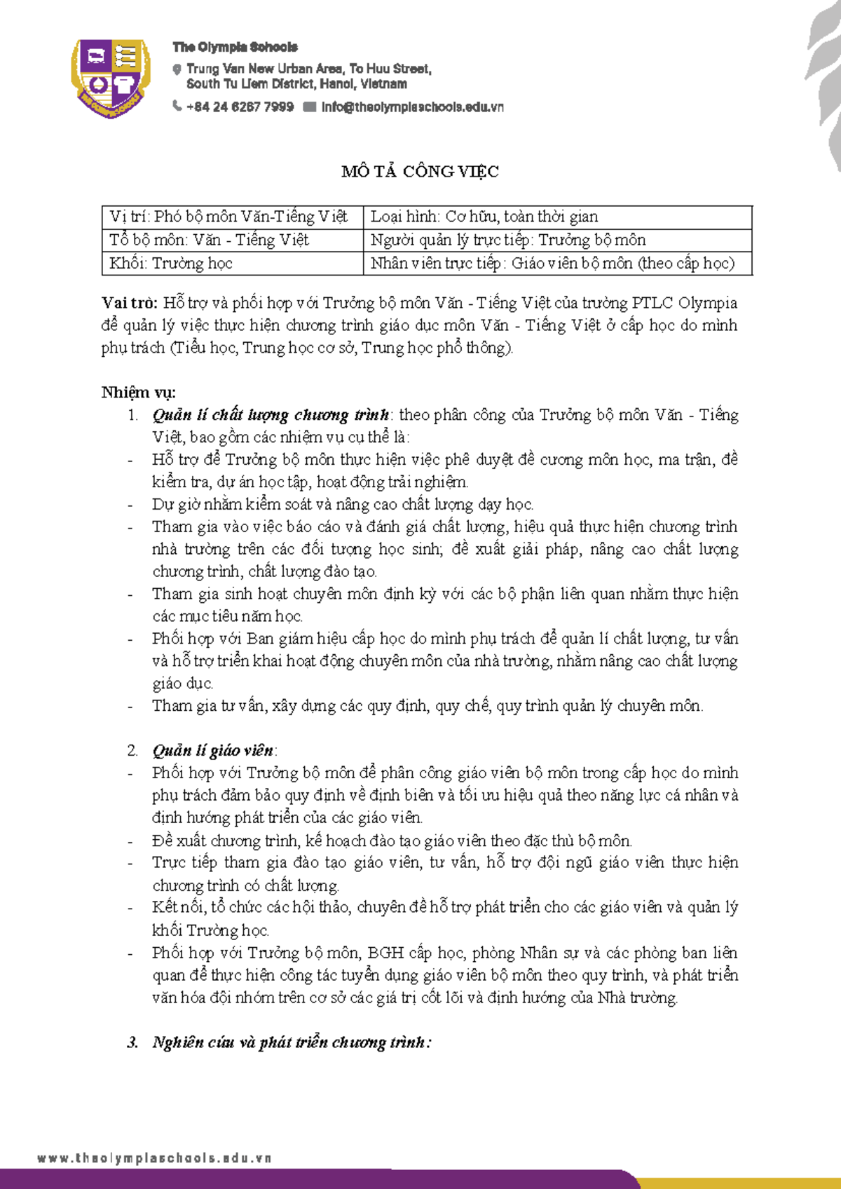 JD Phó bộ môn Văn-Tiếng Việt - Deputy Head of Literature-VN - Studocu