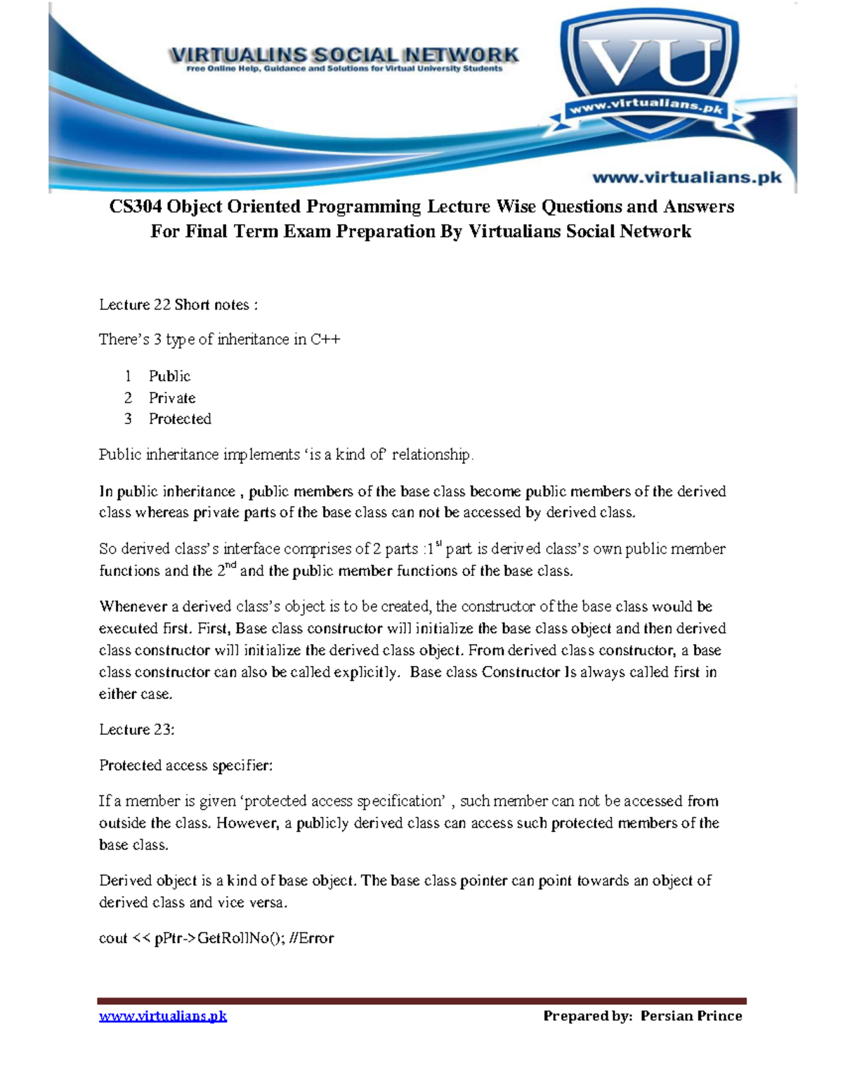 Cs304 Final Term Short Notes Vuanswer Virtualins Pk Prepared By