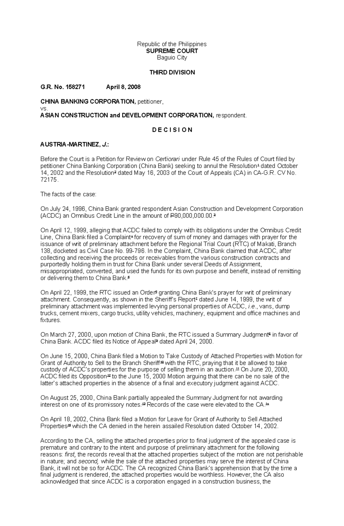 China Banking Corp v. Asian Construction: Supreme Court Decision G.R ...