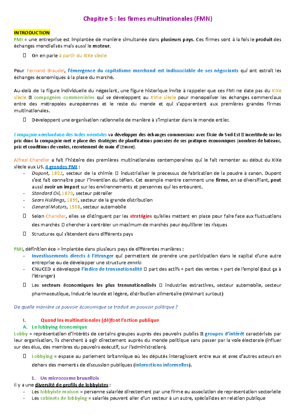 Chapitre 5 : Les firmes multinationales et leur impact économique et ...