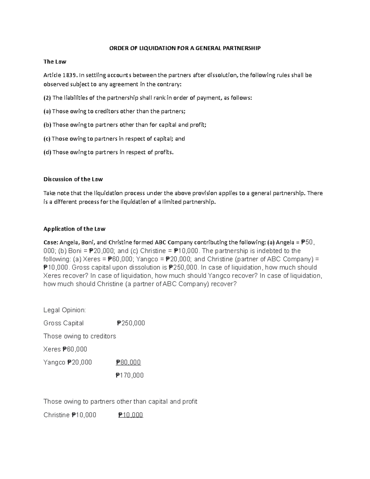 Order of Liquidation for a General Partnership - Legal Analysis and ...