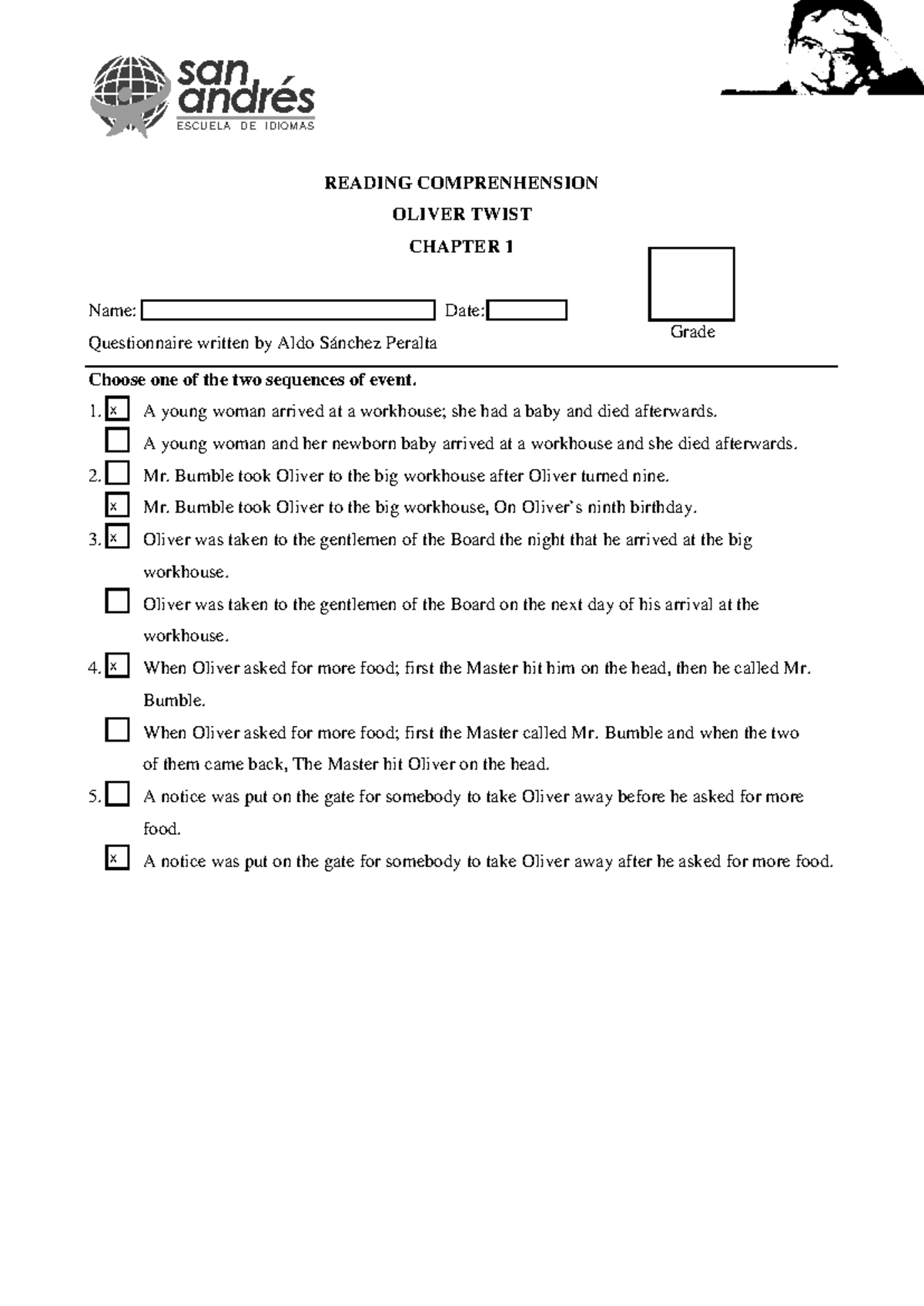 San Andrés Escuela de Idiomas: Reading Comprehension - Oliver Twist Ch ...