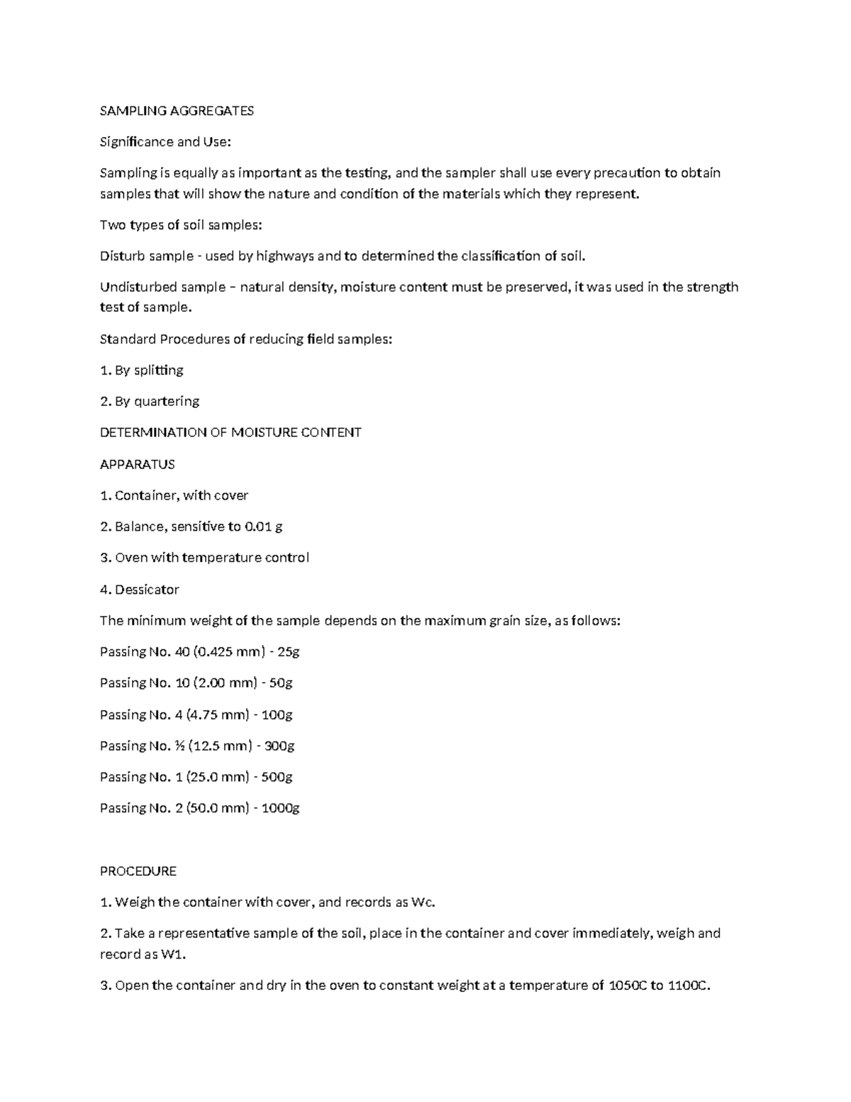 Concrete Lecture Notes - SAMPLING AGGREGATES Significance and Use ...