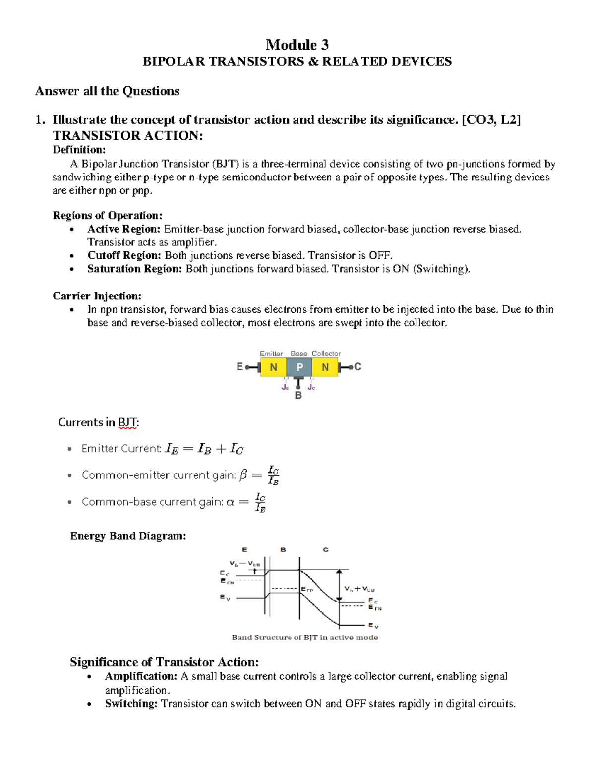 Module 3: BIPOLAR TRANSISTORS & RELATED DEVICES - QB Answers - Studocu