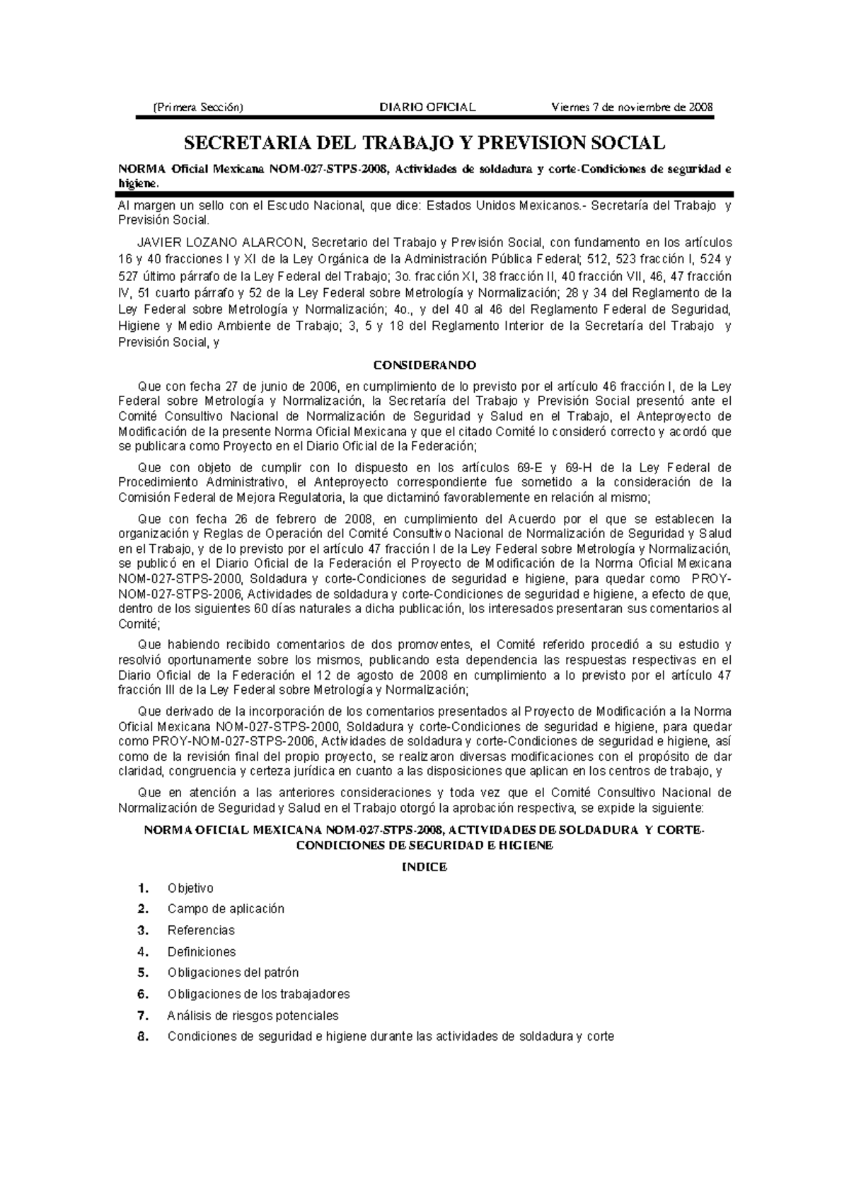 Norma Oficial Mexicana 027-STPS-2008: Seguridad en Soldadura y Corte ...