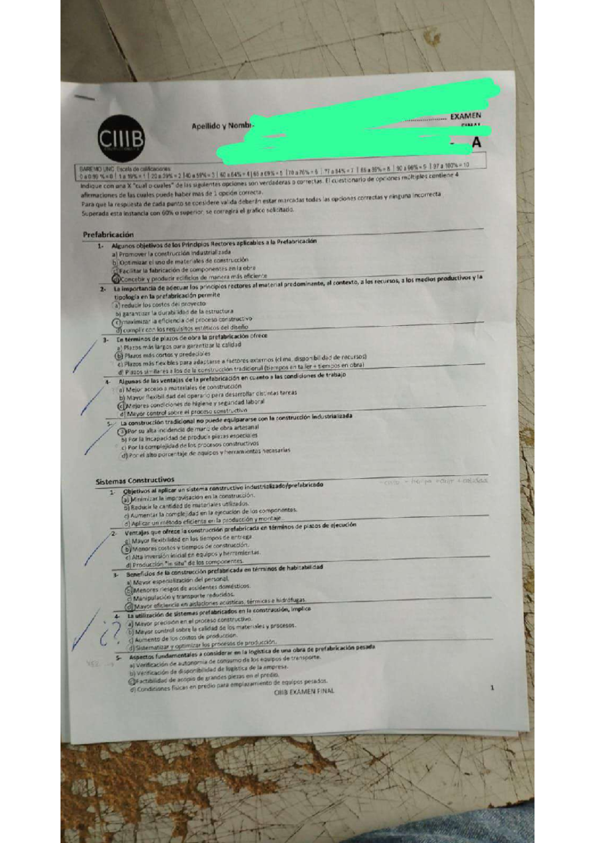 EXAMEN FINAL A BAREMO UNC: Prefabricación y Sistemas Constructivos ...