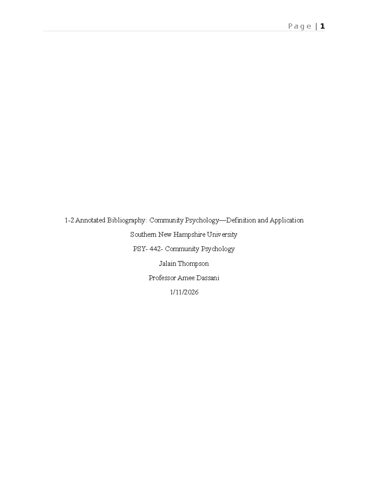 Annotated Bibliography: Community Psychology (CP 101) - SNHU - Studocu