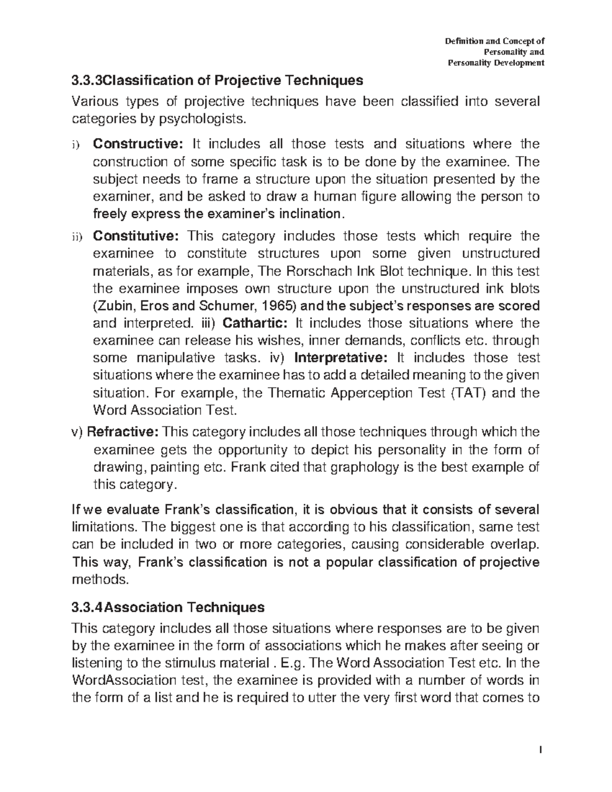 Classification of Projective Techniques - Personality and Personality ...