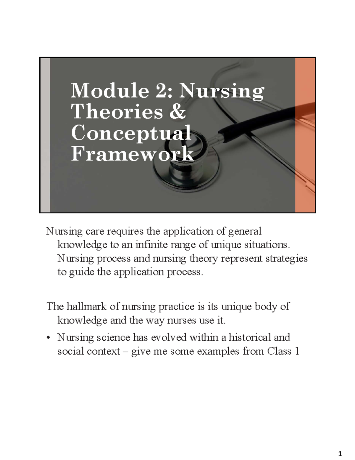 Module 2: Nursing Theories & Conceptual Frameworks - Midterm Exam Prep ...